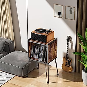 RUILALIFE Record Player Stand Table with Vinyl Holder, 3 Tier Turntable Stand with Albums Storage Shelf，Small Side Tables for Small Spaces, End Table with Drawer for Bedroom Living Room (Cabinet)