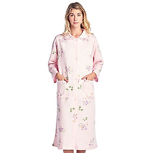 Casual Nights Women's Long Quilted Robe House Dress - Floral Pink - Medium