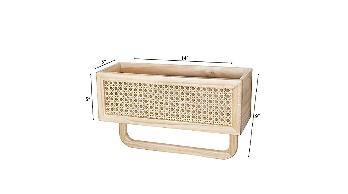 Wood Floating Shelf with Rattan – Stylish Wall Décor & Storage