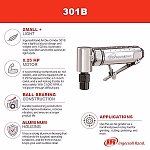 Ingersoll Rand 301B Air Angle Die Grinder, 21,000 RPM, 0.25 HP, 1/4" Collet, Front Exhaust