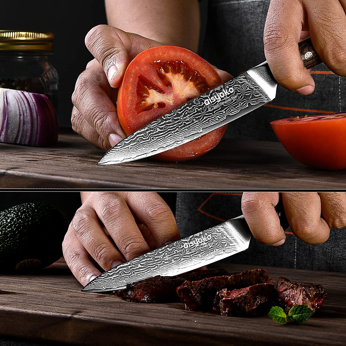 aisyoko Paring knife 5 inch sharp fruit utility knife-Japanese VG-10 super steel 67 layer Damascus steel knife-for carving and peeling-luxury gift box with color wooden handle-with scabbard