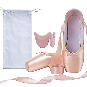 DoGeek Satin Pointe Shoes for Girls and Ladies Professional Ballet Dance Shoes with Ribbon for School or Home (Choose One Size Larger) Pink
