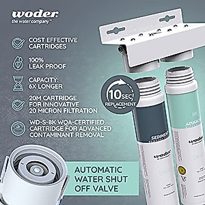 Woder WD-D-20M-ADV-JG BOTH Pre-Sedimentation AND Advanced Filtration Inline Water Filter - Removes Sediment, Sand, Scale, Chlorine, Heavy Metals and Bad Tastes - Quick Connect ¼” JG Fittings - US Made