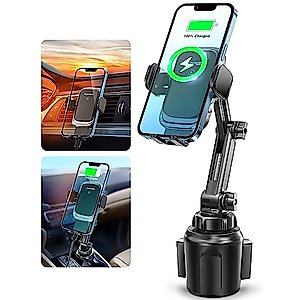 [Upgraded] TOPGO Cup Holder Phone Mount Wireless Charger,Universal Cell Phone Holder Car Charger Wireless-Charger-Cup-Phone-Holder Fast Charging for iPhone11/11 Pro/11 Pro Max, Samsung Galaxy Black