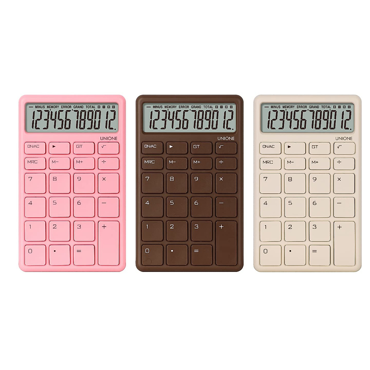 UNIONE Pocket & Desktop Beige Calculator with a Bright LCD, Dual Power Handheld Desktop. Color. Business, Office, High School