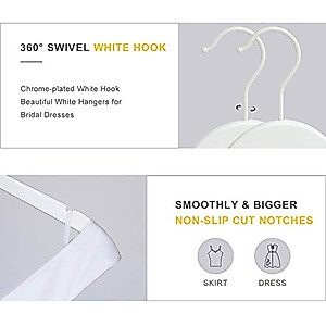 TOPIA HANGER White Wood Bridal Dress Hangers, Premium Wooden Shirt Hangers 10 Pack, 360° White Hook- Smooth Finish- Extra Smoothly Cut Notches (White *10)-CT06W