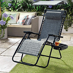 Flamaker Zero Gravity Chair with Canopy Outdoor Lounge Chair Folding Patio Recliners Adjustable Lawn Lounge Chair with Pillow for Poolside, Yard and Camping (Grey)