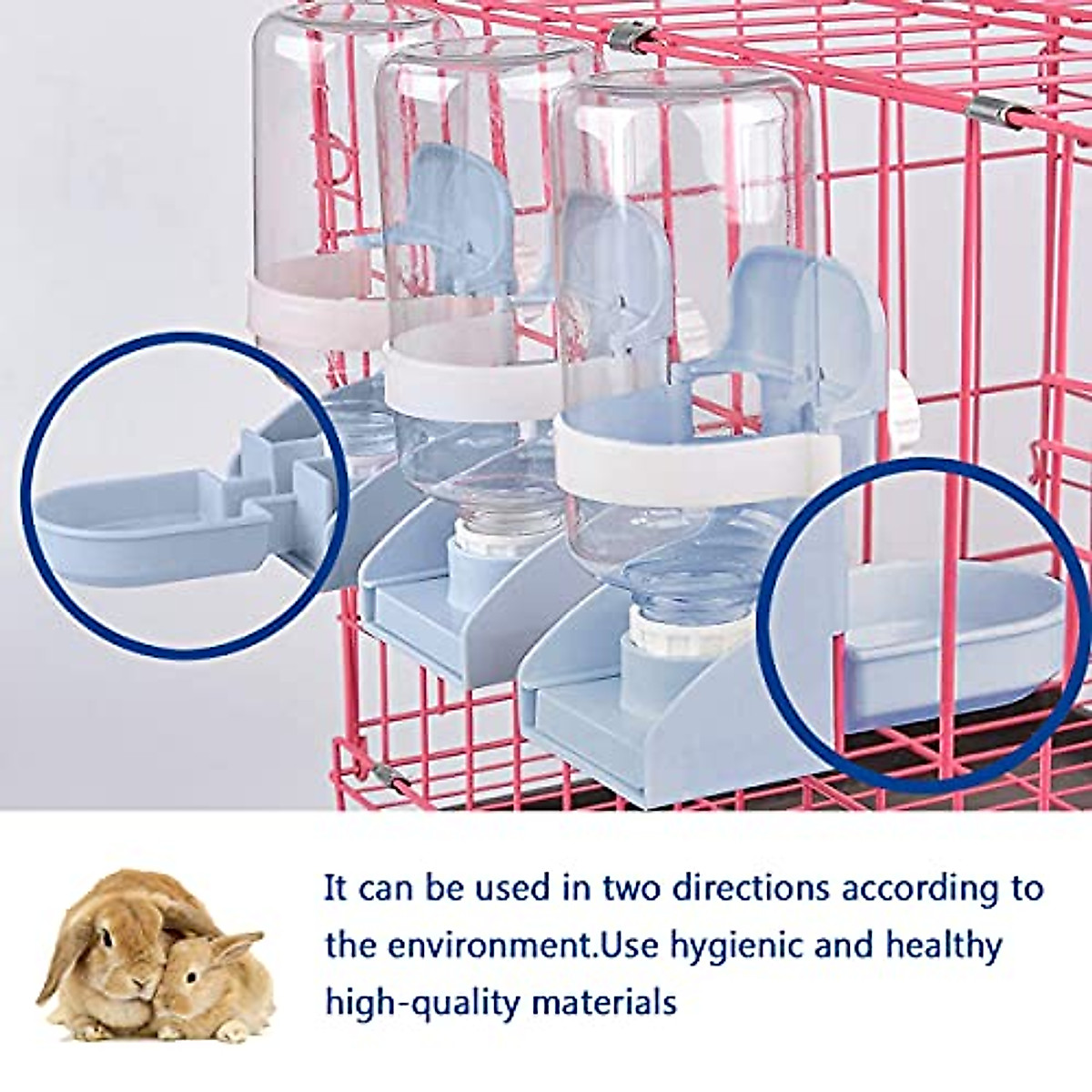 chenming Rabbit Water Bottle,17oz Hanging Automatic Small Animal Water Bottle Bowl,Pet Cage Suspended Automatic Water Dispenser for Rabbits Hamsters Chinchillas Hedgehogs Ferrets (Blue)