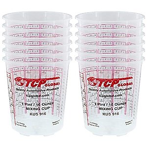 Custom Shop Pack of 12 Each - 16 Ounce Paint Mixing Cups = 1 Pint Cups Have calibrated Mixing ratios on Side of Cup Pack of 12 Paint and Epoxy Resin Mixing Cups