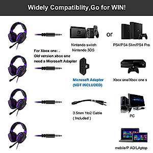 Anivia Gaming Headset Bass Surround Sound Stereo PS4 PS5 Headset with Microphone Volume Control Noise Canceling Mic Over-Ear Headphones Compatible for PS4 Xbox one Laptop PC Mac Purple