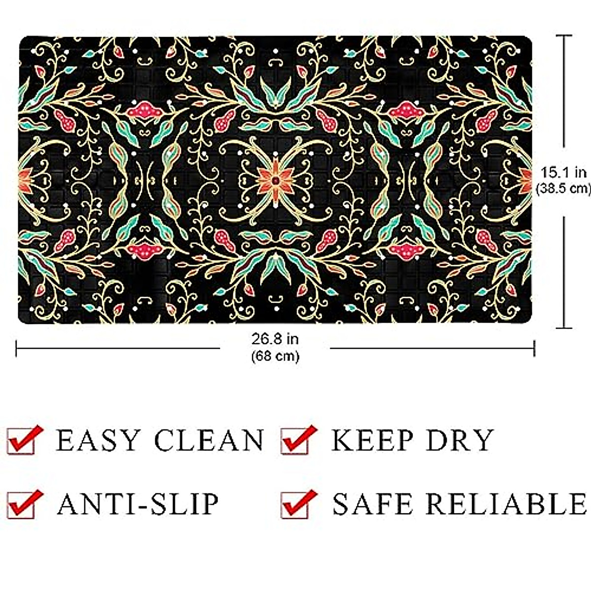 Bath Tub Shower Mat - Anti-Slip PVC Material 15.1x26.8 in, Gentle Cushioning Quick Drying Suction Cups Reliable Solution - Woven Floral Pattern Non-Slip Floor Mat