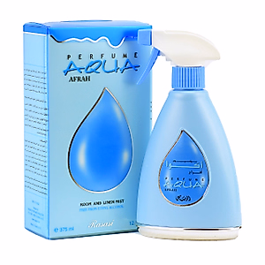 Aqua Afrah Air Fresheners - 375ml(12.7 oz) | Aromatic Essential Oil Spray | Fresh Blend of Lemon, Black Currant, Woody, Musk | Long Lasting Room Fragrance | by RASASI (Afrah)
