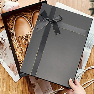 Eerbaier Large Gift Box with Lid 13 x 9.9 x 5 Inches - Black Gift Box with Ribbon Row,Card & Shredded Paper Filler - Ideal Gift Box for Presents Wrapping