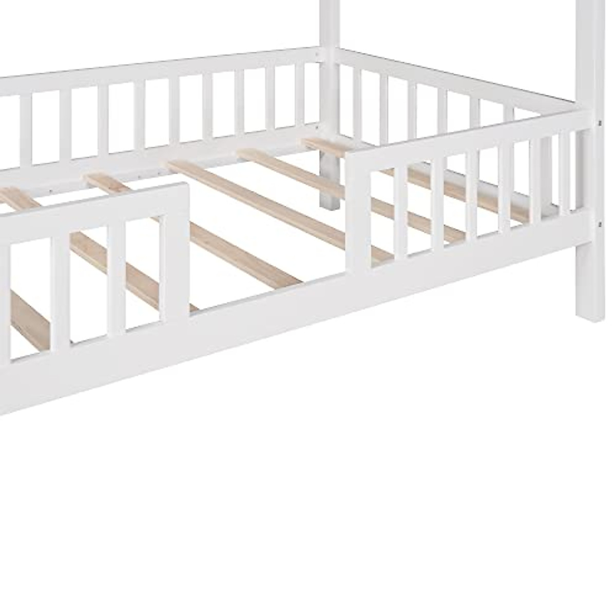 LostCat Kids House Bed,Twin Size Bed House Wood Montessori House Bed Frame with Fence and Rails, House Bed Kids Montessori Beds Playhouse Tent Bed, Solid Wood Platform Bed Frame for s, White