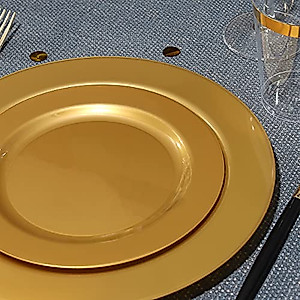 I00000 102 Pieces Solid Gold Disposable Plates, Gold Plastic Plates, Premium Plastic Party Plates Includes: 51 Dinner Plates 10.25 Inch and 51 Salad/Dessert Plates 7.5 Inch
