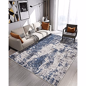 Area Rug Living Room Rugs: 5x7 Large Soft Indoor Carpet Modern Abstract Decor Rug with Non Slip Rubber Backing for Under Dining Table Nursery Home Office Bedroom Blue