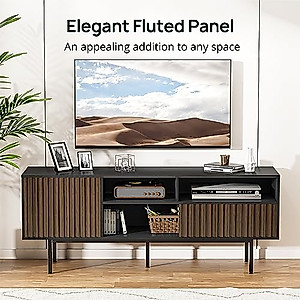 TV Stand, Wood Entertainment Center with Storage Shelves Cabinet, 59" Mid Century Modern Television Stand for up to 65", TV Console Table for Bedroom, Living Room