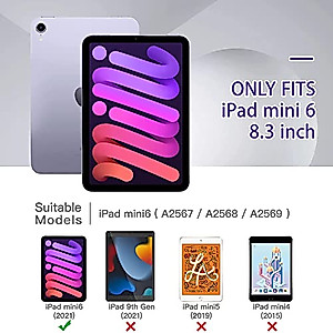 TSQQST iPad Mini 6 Case 8.3 Inch 2021 for Kids Girls with Screen Protector | iPad Mini 6th Generation Case with Pencil Holder Stand & Strap | Rugged Shockproof Cover for iPad Mini 6 Gen Rainbow Pink