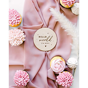 The Cotton & Canvas Co. Hello World I'm Here Newborn Baby Announcement, Nursery Sign, Nursery Decor, Baby Shower, Modern, Wooden Plaque, Oh Baby, Birth Prop