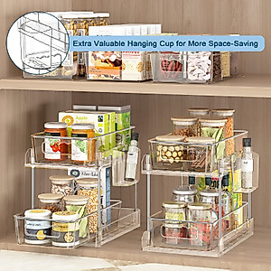 2 Tier Clear Organizer with Dividers, Pantry Organization and Storage Multi Purpose Slide-Out Bathroom Organizer, Kitchen Pantry Medicine Cabniet Bins, Under Sink Organizers and Storage, 2 Pack