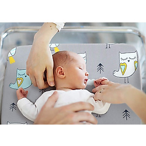 Stretchy Bassinet Sheet Set BROLEX 2 Pack Snug Fitted Cradle Fitted Sheets for Bassinet Pads/Mattress, for Boys Girls,Unisex,Ultra Soft Breathable,Owl Bear