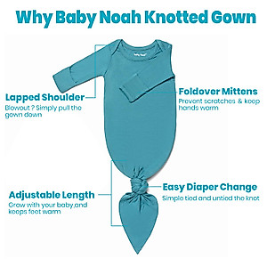 Baby Knotted Gown, Super Soft Newborn Infant Long Sleeve Sleeper for Baby Girl and Boy Sleepwear with Hat Set (Blue Green, 0-3 Months)