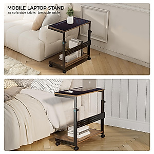 EUREKA ERGONOMIC Computer Tower Stand, Height Adjustable PC Stand,2-Tier ATX-Case CPU Holder Home Office Gaming Accessories with Rolling Wheels & Mouse Pad, Walnut Wood