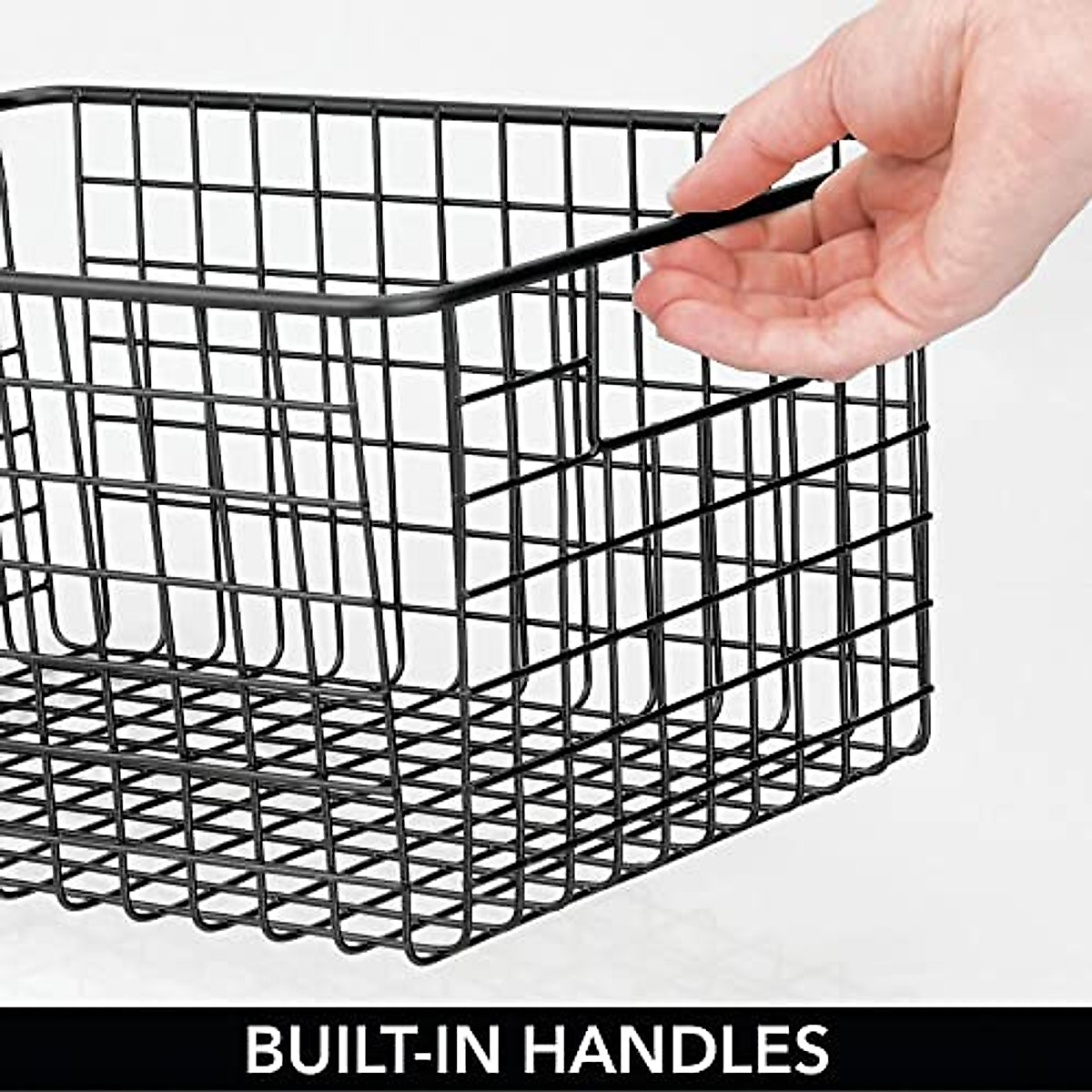 mDesign Metal Wire Closet Storage Basket Organizer with Handles for Organizing Bedroom, Bathroom, Mudroom, Entryway, Hallway, or Linen Closets - Concerto Collection - 8 Pack - Black