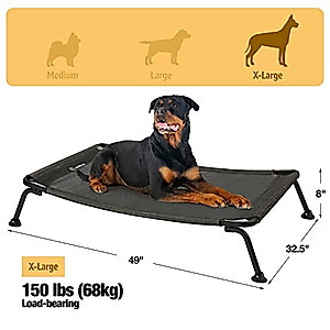Veehoo Curved Cooling Elevated Dog Bed, Black Frame Outdoor Raised Dog Cot, Chew Proof Pet Bed with Washable & Breathable Textilene Mesh, Non-Slip Feet for Indoor & Outdoor, X-Large, Black
