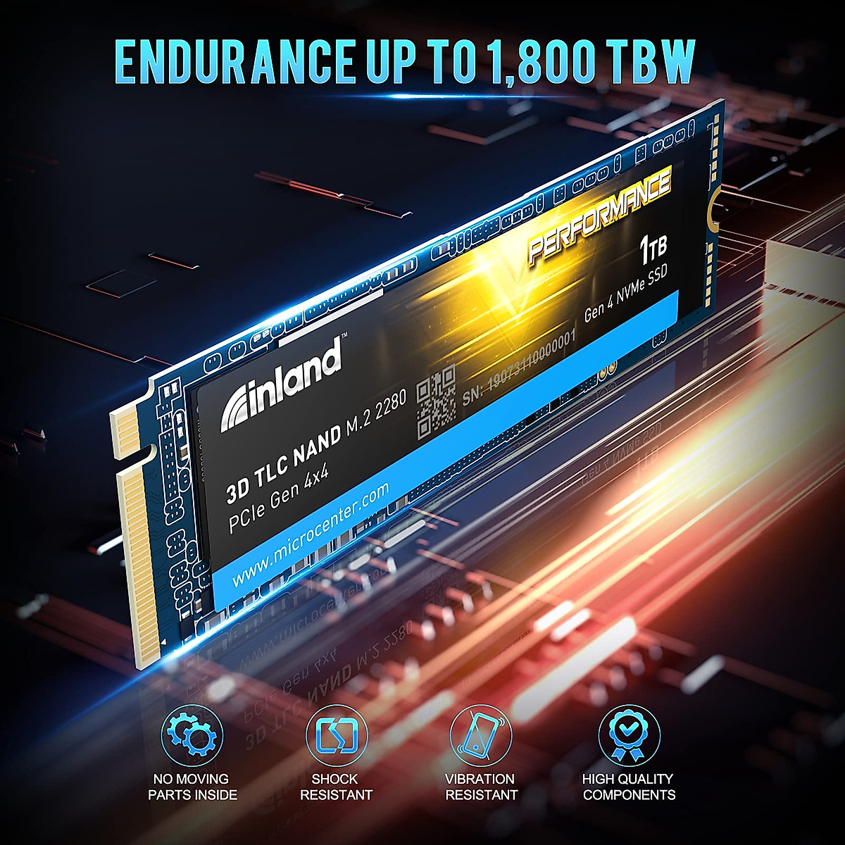 INLAND Performance SSD 2TB PCIe 4.0 M.2 Internal Solid-State Drive NVMe Gen4 x 4 with DRAM Up to 5,000 MB/s, 3,600 TBW 3D TLC NAND