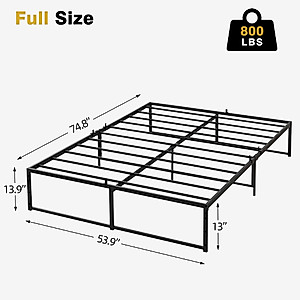 IDEALHOUSE Full Size Bed Frame, 14 inch Metal Full Bed Platform Frame with 3 in 1 Steel Support, No Box Spring Needed Easy Assembly Black Sturdy Bedframe - Full