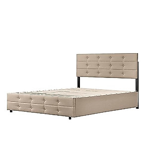 HAUSHECK Queen Size Upholstered Platform Bed with Trundle & Two Drawers - Trundle with 4 Wheels, Wooden Slats Support, Modern Linen Fabric Bed Frames No Box Spring Needed for Kids, Teen & Adults