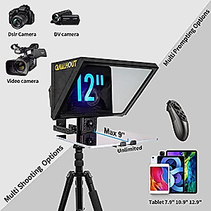 All-Metal teleprompter Supports 12.9" Tablets Prompting, w/a liftable Shooting Platform to Provide Wide-Angle Shooting for The Camera.