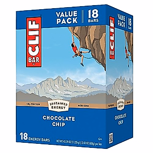 CLIF BAR - Chocolate Chip - Made with Organic Oats - 10g Protein - Non-GMO - Plant Based - Energy Bars - 2.4 oz. (18 Pack)