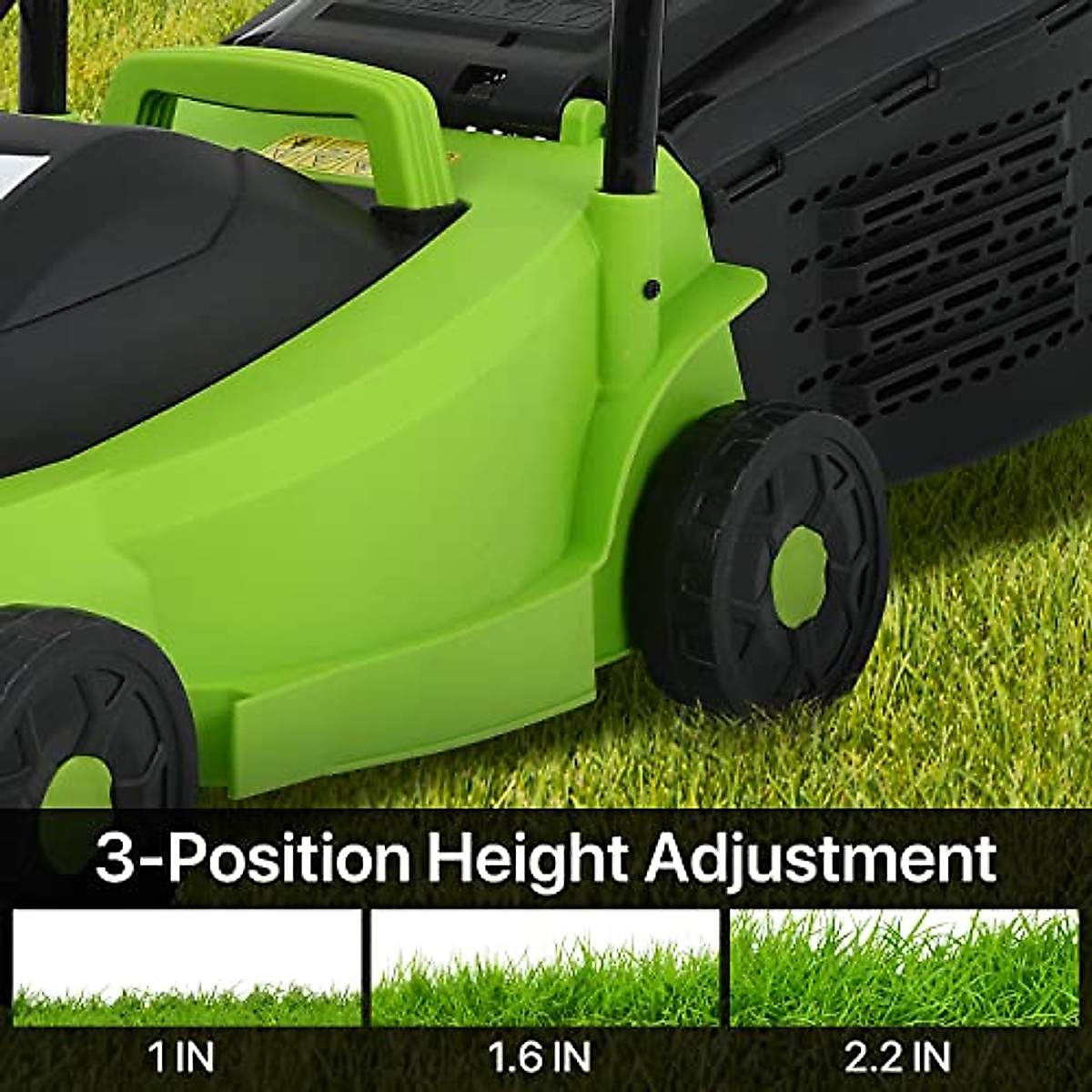 Electric Lawn Mower Corded Push Mower with 12 Amp, 13 Inch Lawnmower with 3 Adjustable Cutting Heights and Collection Box Included for Yard, Lawn and Garden Care