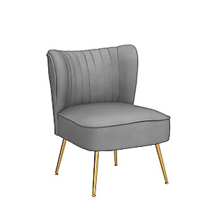 DUOMAY Modern Accent Chair Set of 2 Velvet Slipper Chair with Gold Legs Wingback Side Chair for Living Room Bedroom Entryway Small Corner Chair for Space Saving, Grey