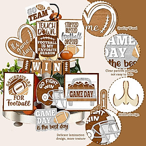 16 Pcs Football Tiered Tray Decor Fall Football Decor Football Season Truck Wooden Signs Rustic Football Table Centerpieces Farmhouse Football Decorations for Home Football Fans Club