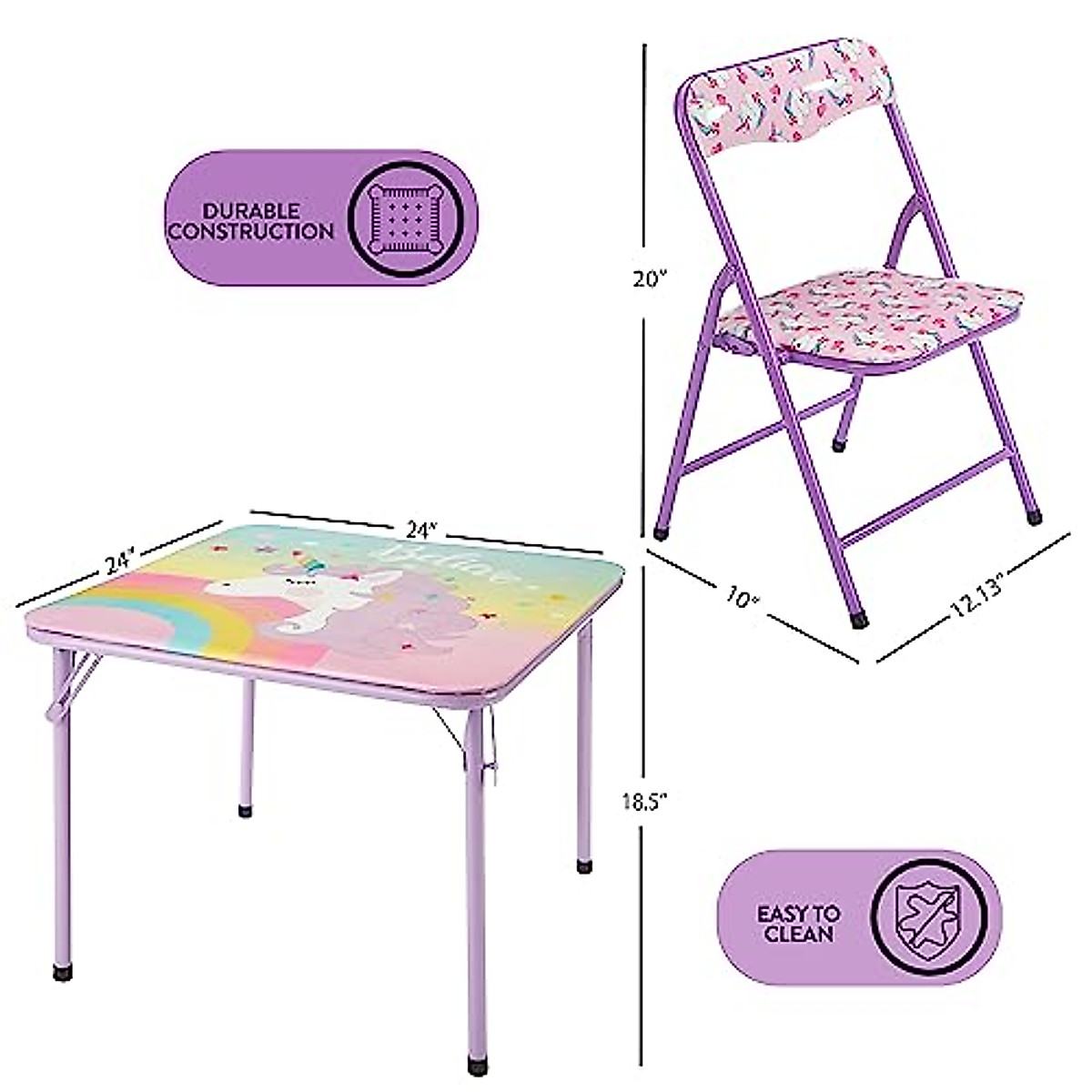 Heritage Kids 3 Piece Table and Chair Set, Purple Unicorn