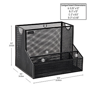 Mind Reader DEEPORG-BLK Metal Mesh Large File Storage Basket For A4 Paper, Legal Documents, Folder & Magazine Holder, Office Organization, Black Deep Org