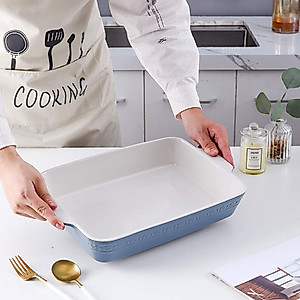 KOOV Individual Lasagne Pan Deep, Rectangular 9x13 Baking Dish, Ceramic Baking Dish, Bakeware for Tapas, Roasting, Casserole Dish for Oven, (Haze Blue)