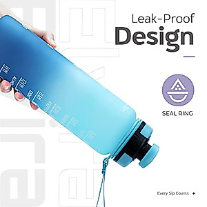 Elvira 32oz Large Water Bottle with Motivational Time Marker & Removable Strainer,Fast Flow BPA Free Non-Toxic for Fitness, Gym and Outdoor Sports-Black