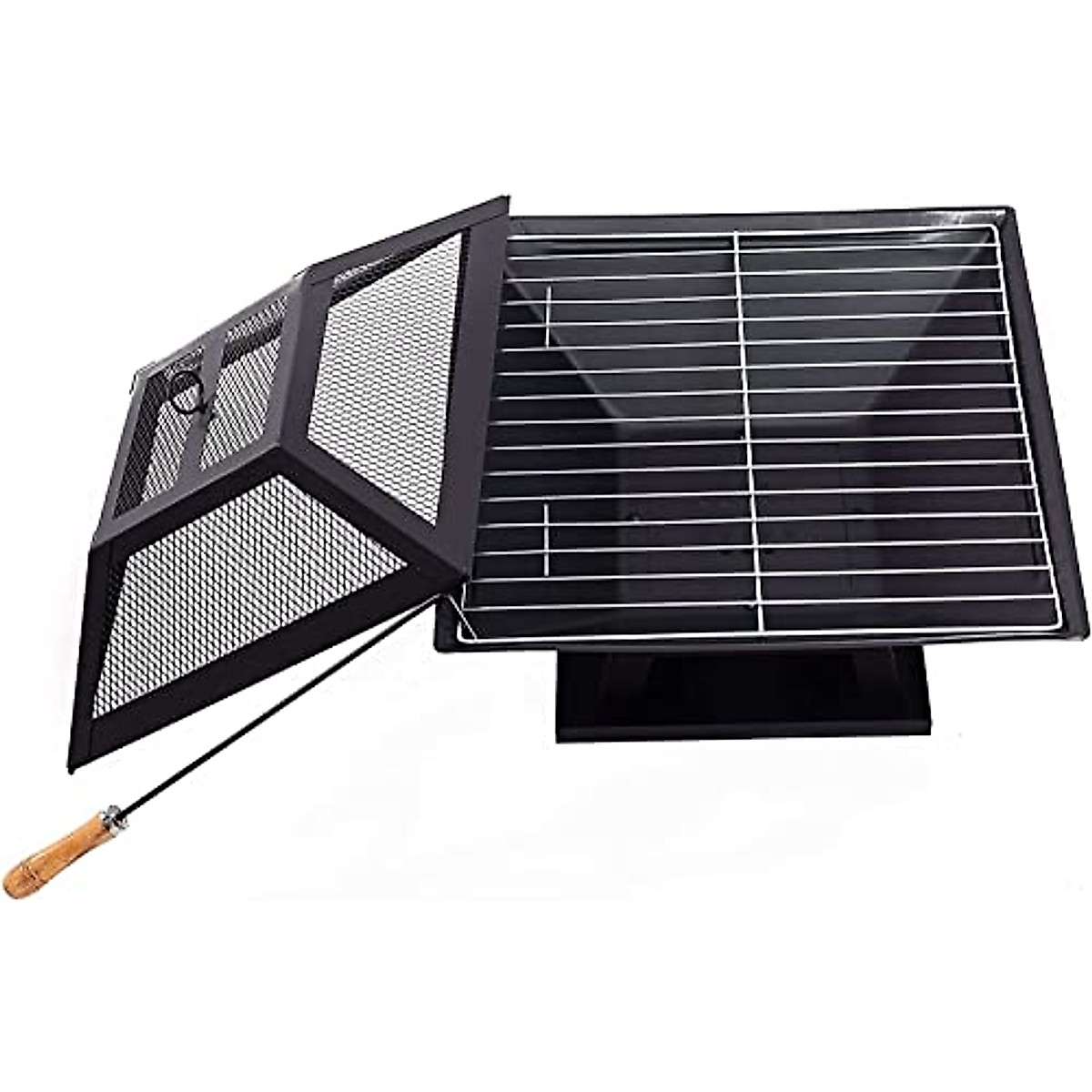 Magshion 2in1 18.5in Small Steel Wood Burning Fire Pit with Cooking Grate Square BBQ Grill Brazier Firepit Fire Bowl Fire Poker Backyard Patio Camping