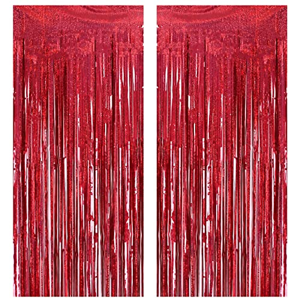 2 Pack 3.2ft x 8.2ft Red Foil Fringe Curtain, Glitter Metallic Tinsel Foil Fringe Curtains Photo Booth Backdrop Tinsel Door Curtains for Wedding Bridal Shower Bachelorette Christmas Party Decorations