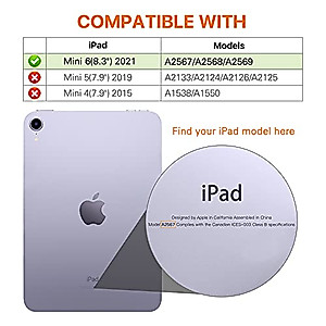 MoKo Case Fit New iPad Mini 6 Case with Pencil Holder (6th Gen 8.3 inch 2021), Soft TPU Frame Hard PC Clear Transparent Back Shell Smart Cover for iPad Mini 6 2021, Auto Wake/Sleep, Marble Gold Purple