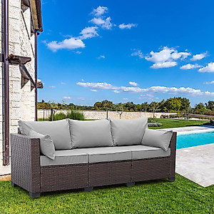 Rattaner Patio Furniture 3 Seater Sofa Outdoor Furniture Outdoor Couch Deep Seat Hight Backrest with Waterproof Cover, Grey Anti-Slip Cushions