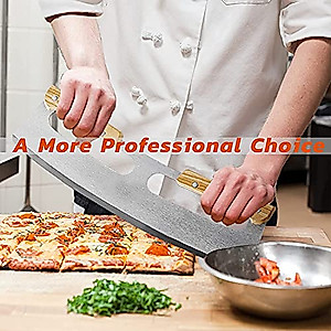 14 Inch Pizza Cutter, Mezzaluna Chopper, Mezzaluna Salad Chopper, Pizza Cutter Rocker Knife With Wooden Handle, Large Pizza Knife Tool…