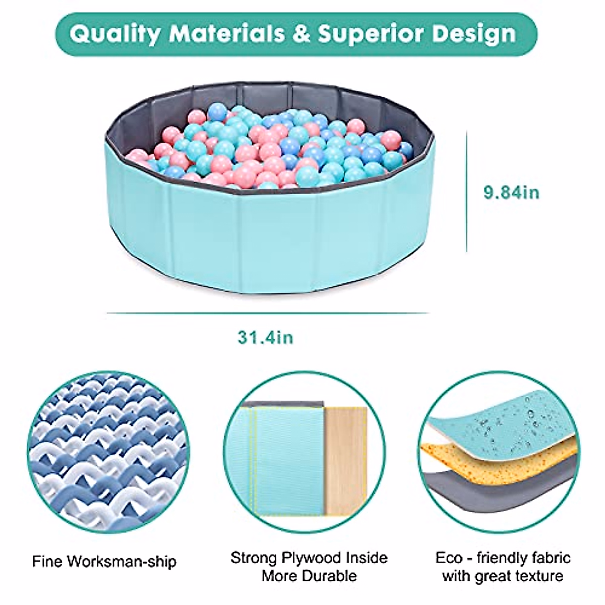 EIH 79 Inch x 59 Inch Large Baby Playpen with Ocean Ball Pit & 100PCS Balls Play Yard for Babies and Toddlers Indoor and Outdoor Kids Activity Center, Dark Grey