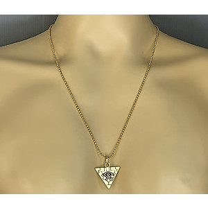 The Millenium Puzzle Illuminati Pyramid Horus Ra Evil All seeing Eye Men's Pendant Necklace Pewter Gold plated Pendant Money Wealth Lucky Charm Protection Amulet w Brass ball chain