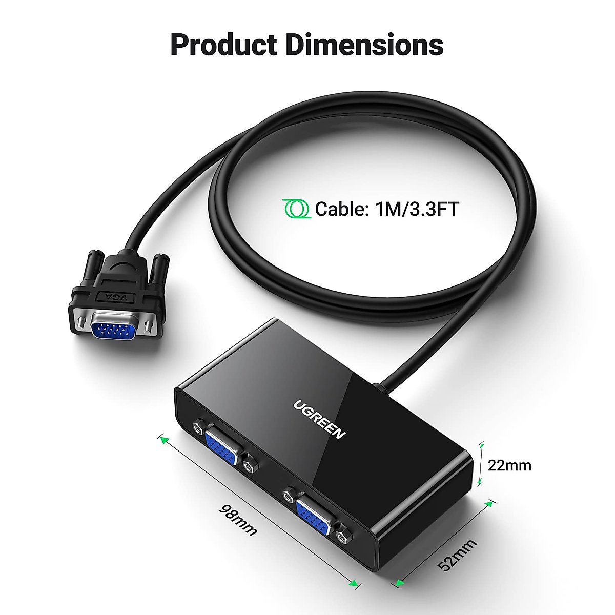 UGREEN VGA Splitter 1 in 2 Out Screen Duplication Support Mirror Mode Only Y Splitter Computer Monitor VGA SVGA Port with 1M Cable Support 1080P 60Hz for Laptop PC to Monitor