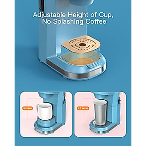 Hot and Iced Coffee Maker for K Cups and Ground Coffee, 4-5 Cups Coffee Maker and Single-serve Brewers, with 30Oz Removable Water Reservoir, 6 to 24Oz Cup Size, Pot and Tumbler Not Included, Blue